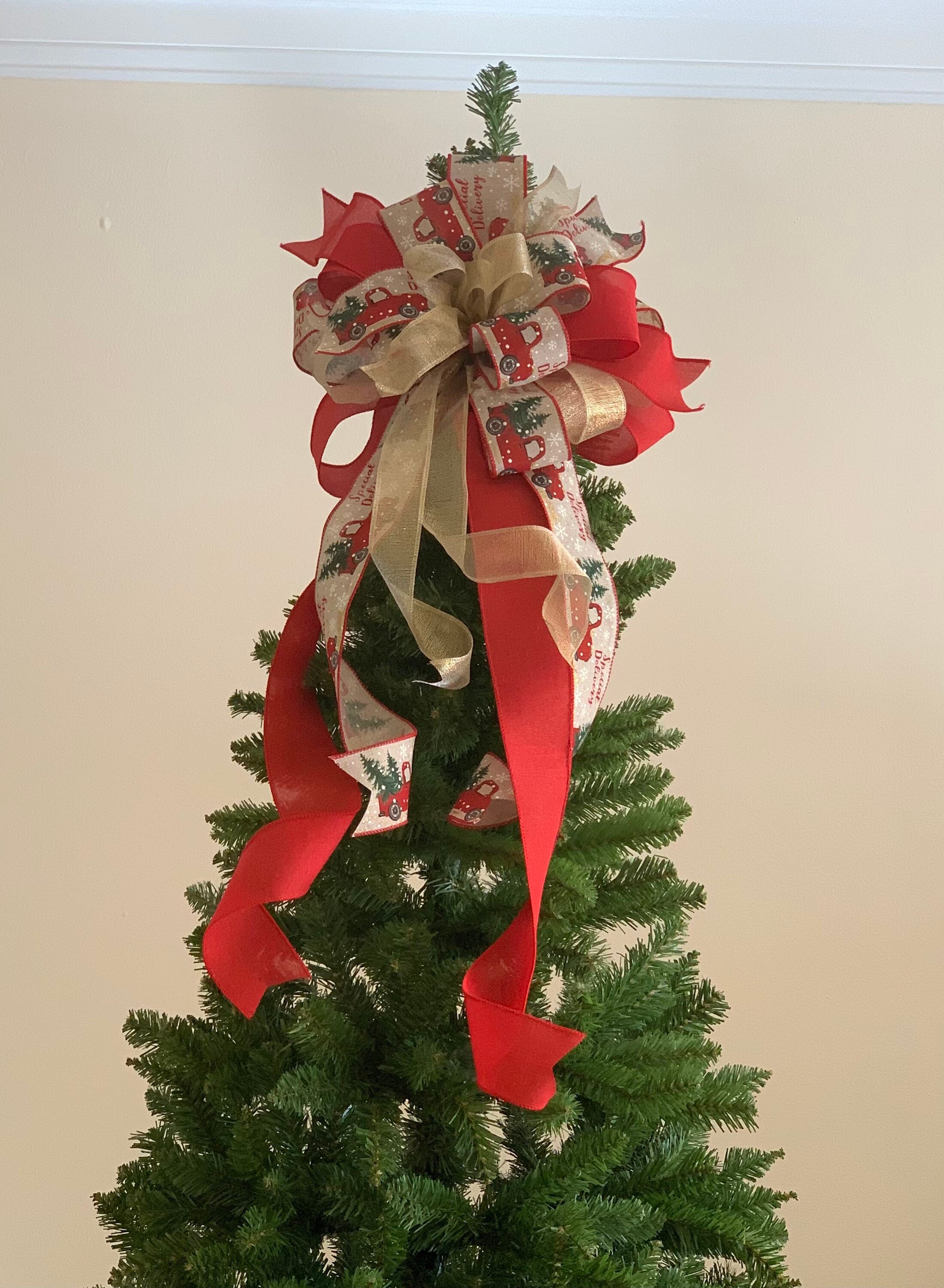 The Red Truck Christmas Tree Topper, Red Truck With Tree Mailbox Swag ...