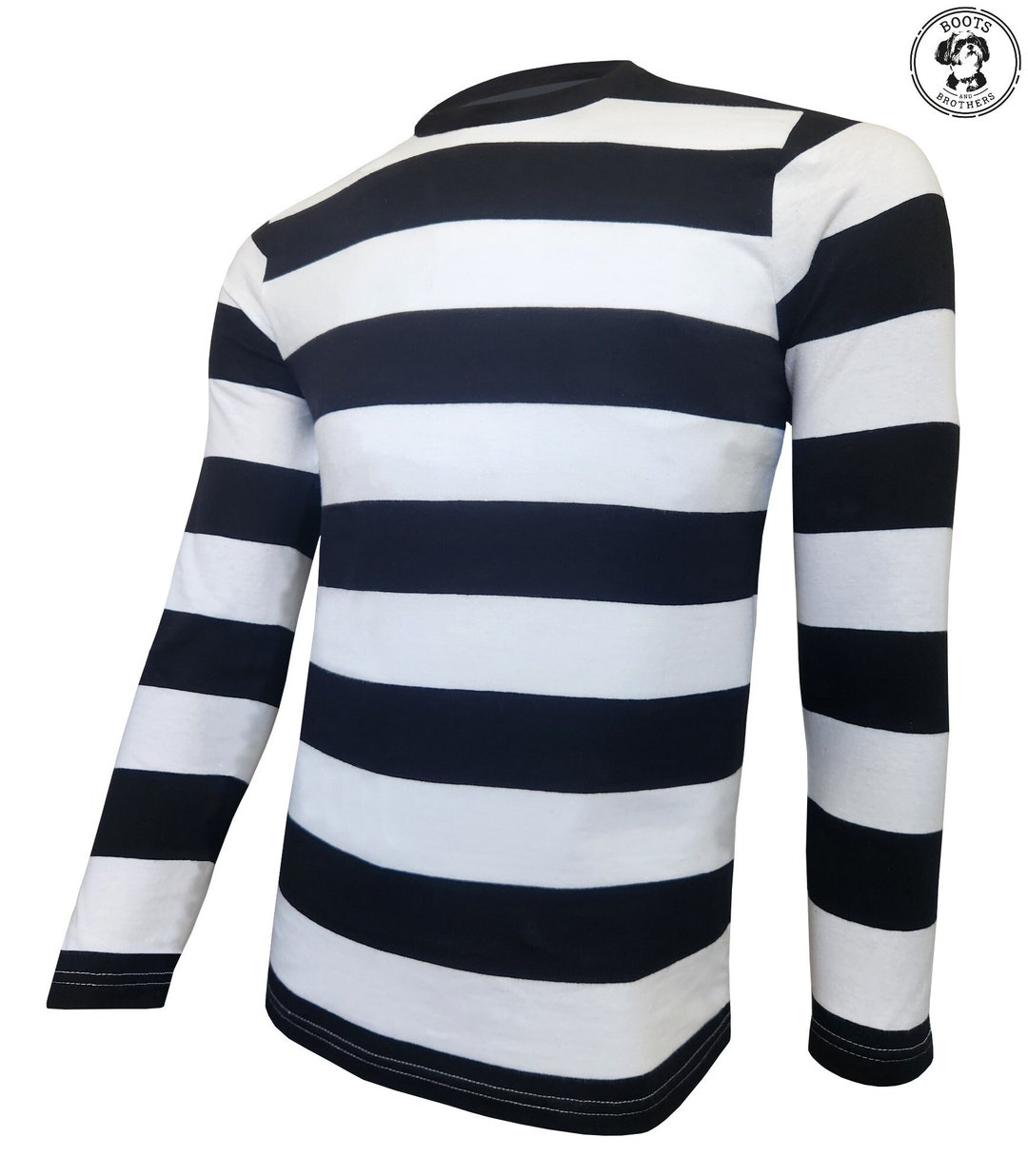 Mens Black & White Striped T-shirt Cosplay Costume Convict Prisoner ...