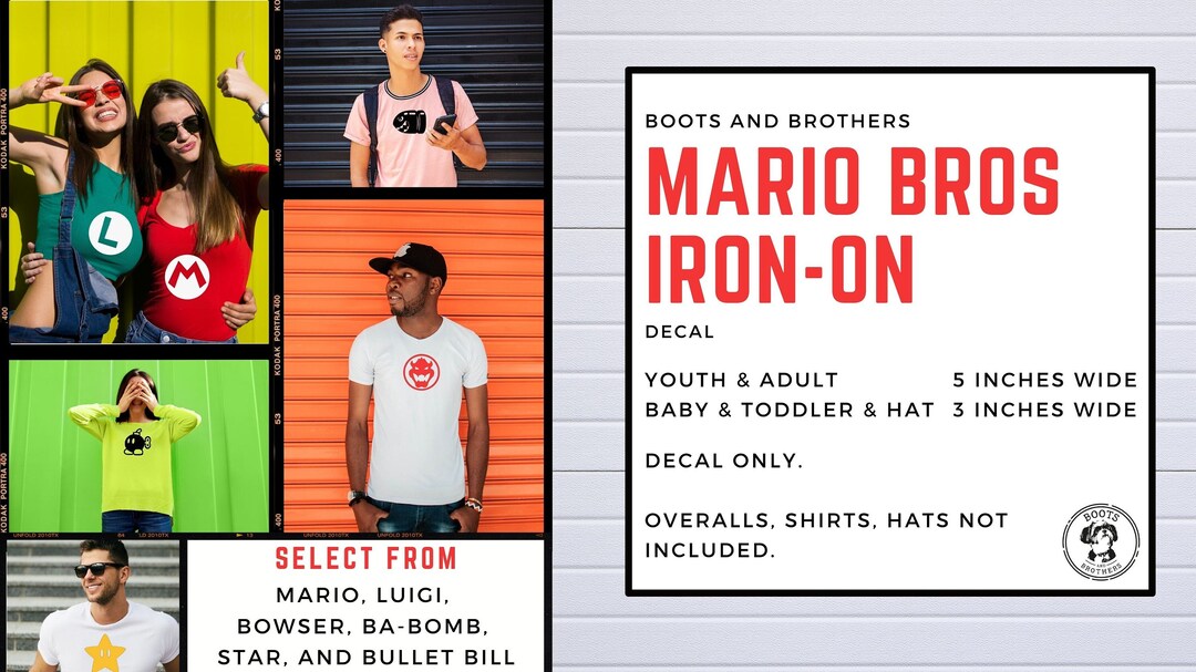 Nintendo Super Mario Bros Iron-on Decals mario Luigi - Etsy