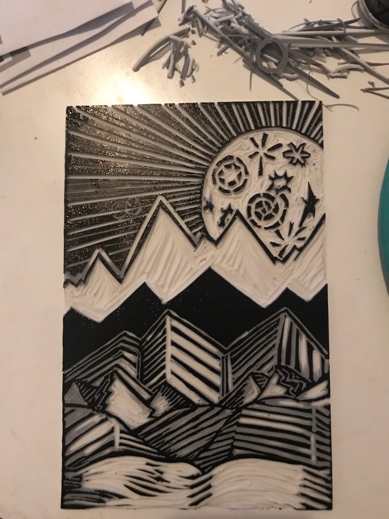 Mountain Sunrise Linocut Print - Etsy