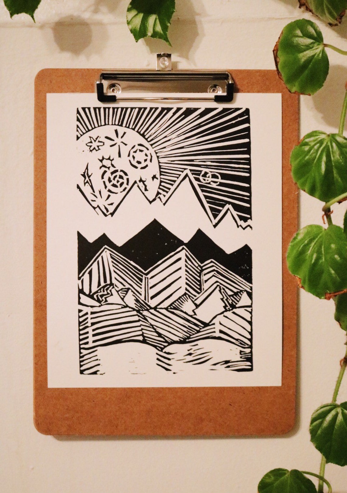 Mountain Sunrise Linocut Print - Etsy