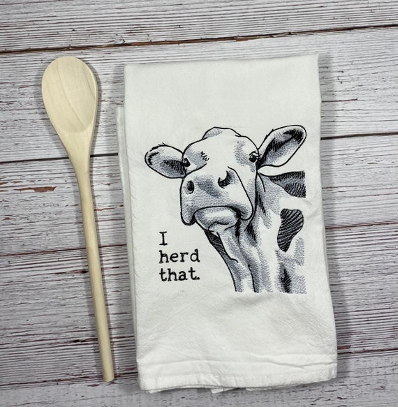 Home & Living Linens Tea Towels Funny Country Cow embroidered kitchen ...