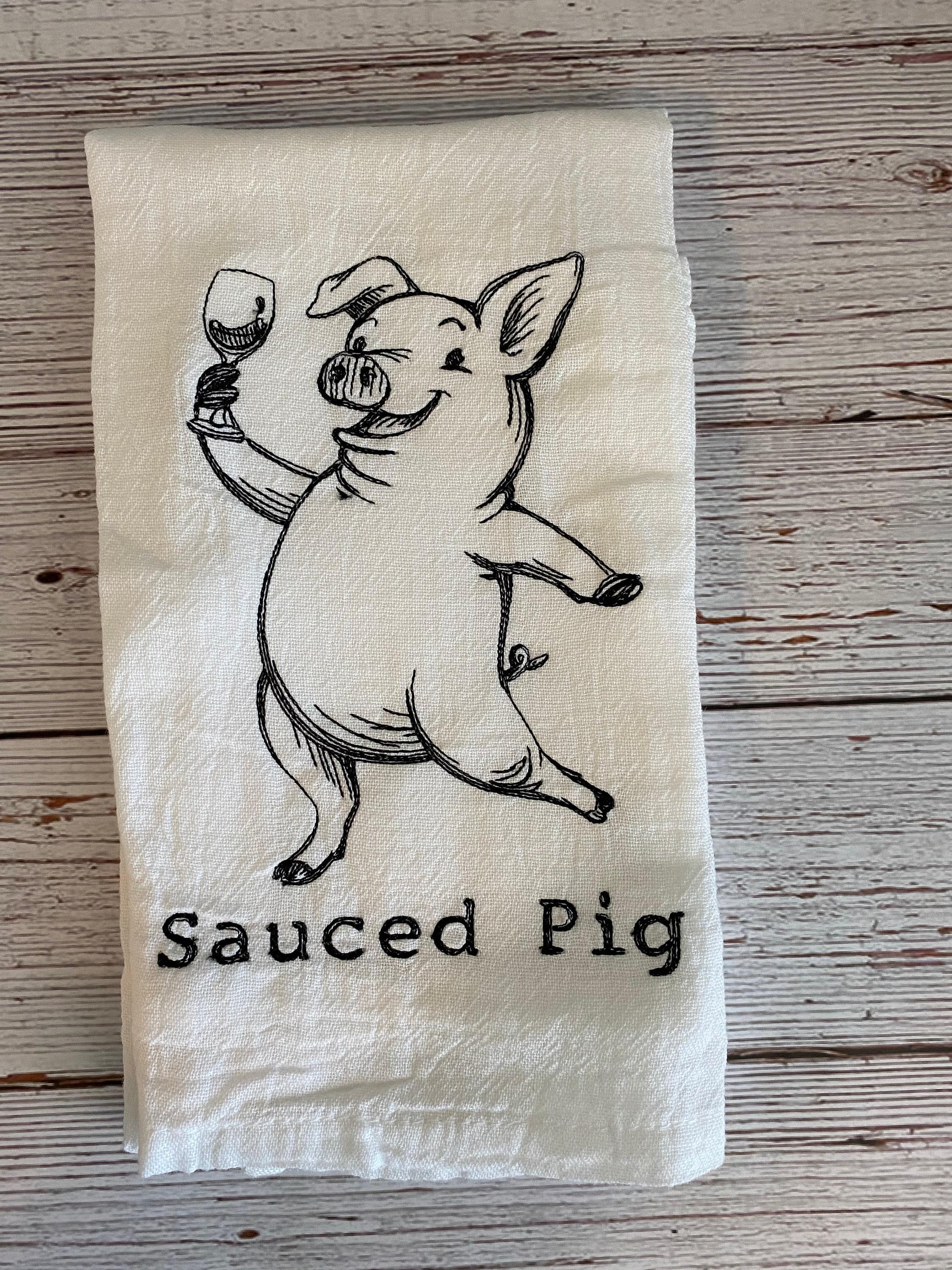 Sauced Pig Kitchen Towel, Flour Sack, Humorous, Foodie Gift ...