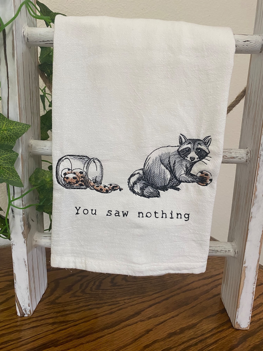 Mischievous Racoon You Saw Nothing Kitchen Towel, Racoon With Cookies ...