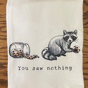 Mischievous Racoon You Saw Nothing Kitchen Towel, Racoon With Cookies ...