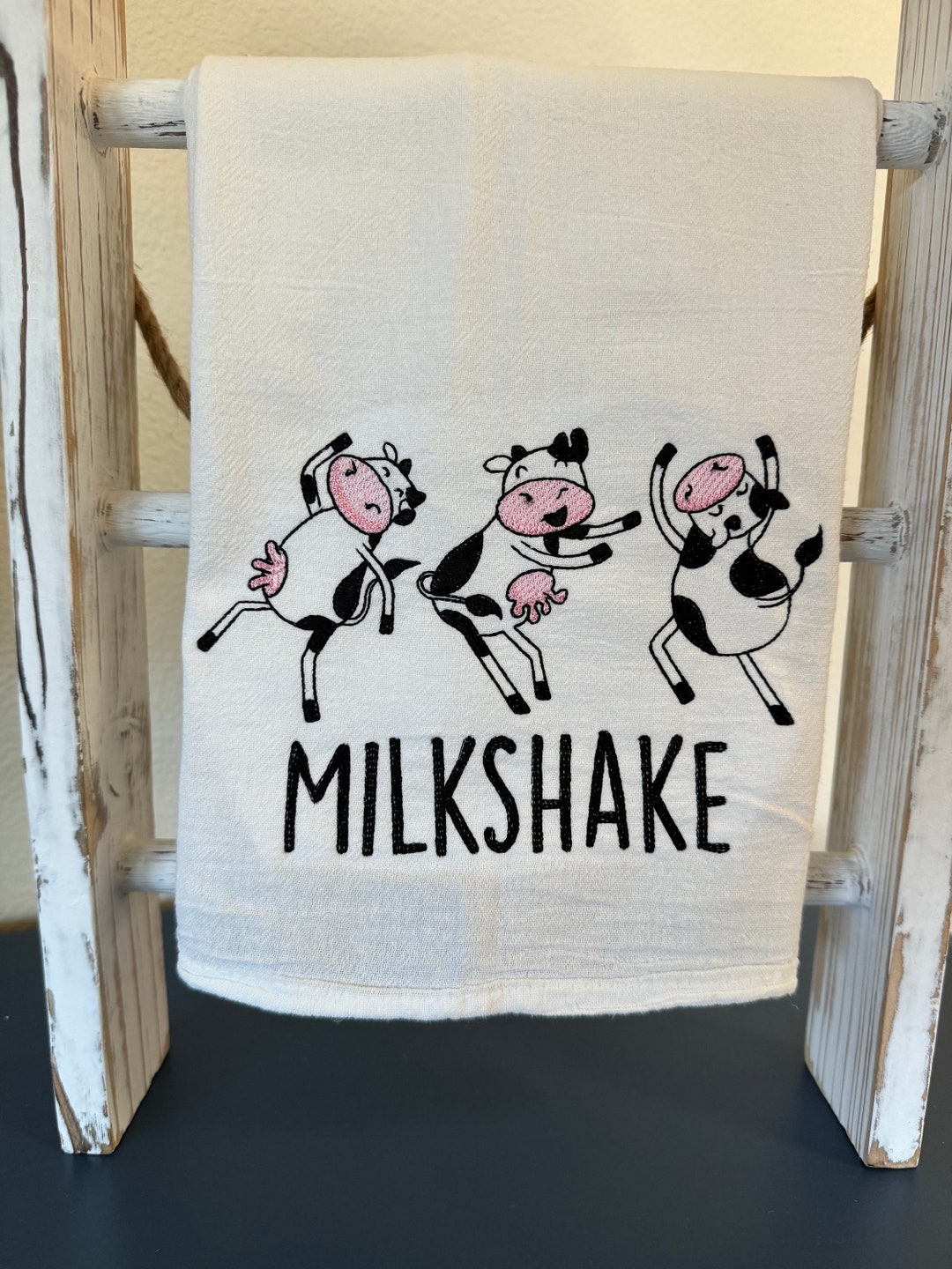 Humorous Milkshake Cow Embroidered Kitchen Towel,funny Sayings,farm ...