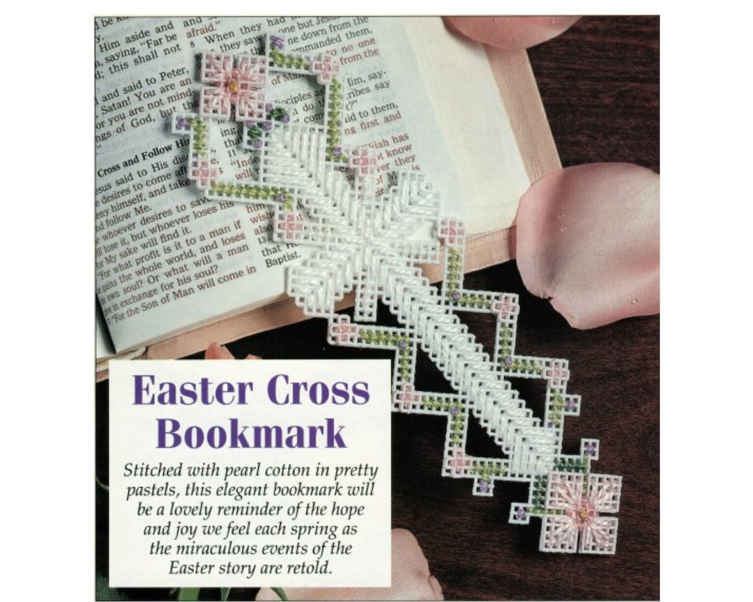 Floral Cross Bookmark Plastic Canvas Pattern, Easter Cross Bookmark - Etsy
