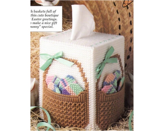 Easter Basket Tissue Box Cover Plastic Canvas Pattern | Etsy