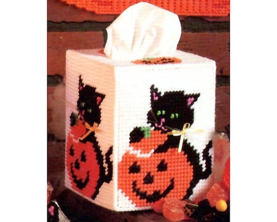 Halloween Cat Tissue Box Cover Plastic Canvas Pattern - Etsy