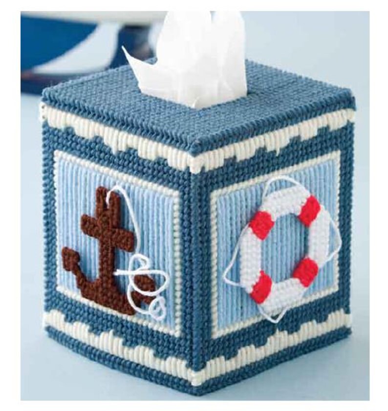 Nautical Tissue Box Cover Plastic Canvas Pattern Anchor Life | Etsy