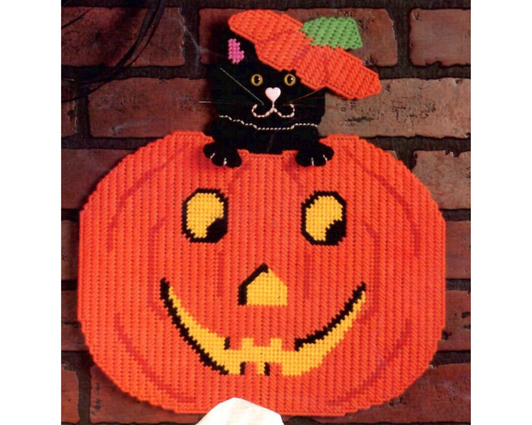 Cat in a Pumpkin Halloween Door Decoration Plastic Canvas Pattern - Etsy