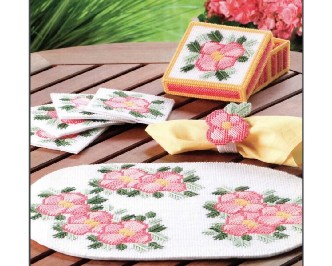 Tropical Flower Table Set Plastic Canvas Pattern, Place Mat, Coasters ...
