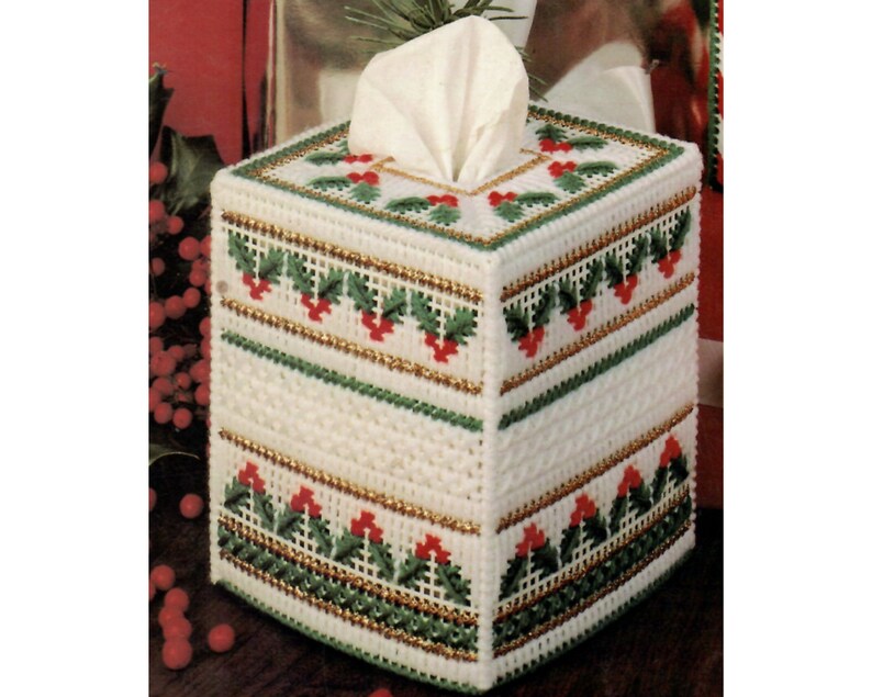 Christmas Holly Tissue Box Cover Plastic Canvas Pattern - Etsy