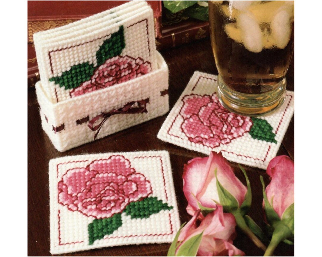 Rose Bouquet Coaster Set Plastic Canvas Pattern - Etsy