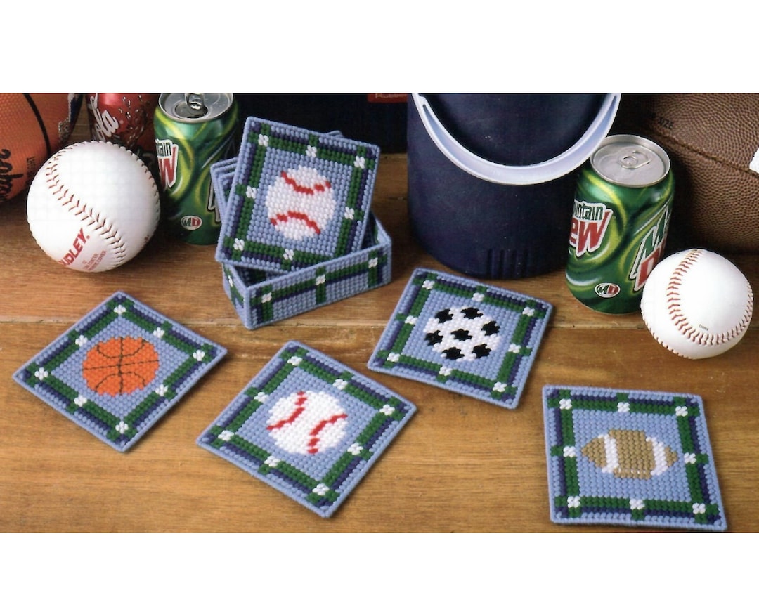 Sports Coaster Set Plastic Canvas Pattern, Baseball, Basketball ...