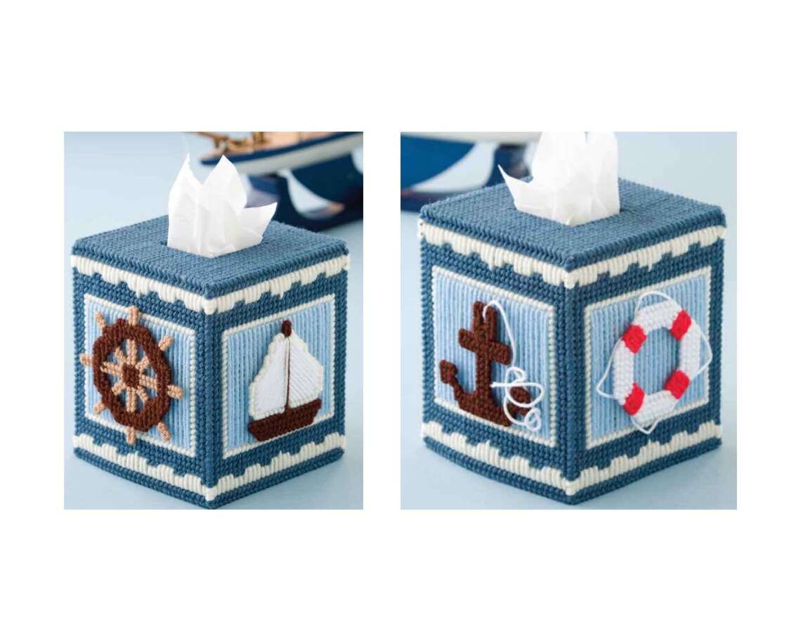 Nautical Tissue Box Cover Plastic Canvas Pattern - Etsy