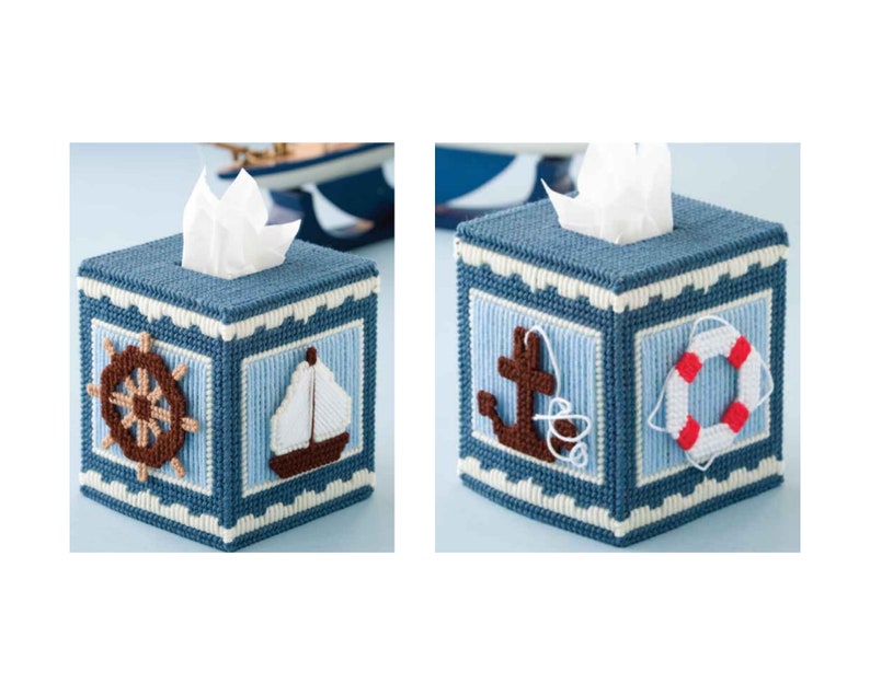 Nautical Tissue Box Cover Plastic Canvas Pattern - Etsy