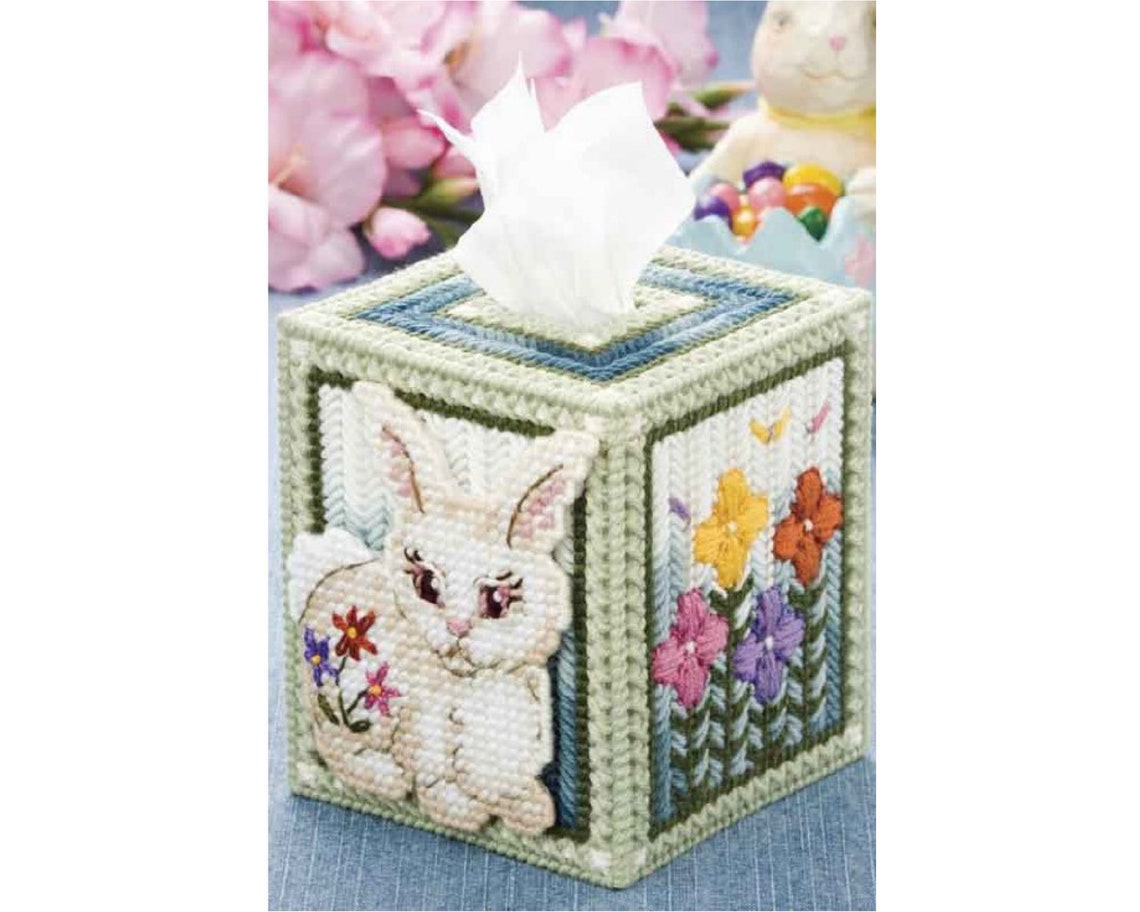 Floral Bunny Tissue Box Cover Plastic Canvas Pattern Flower - Etsy