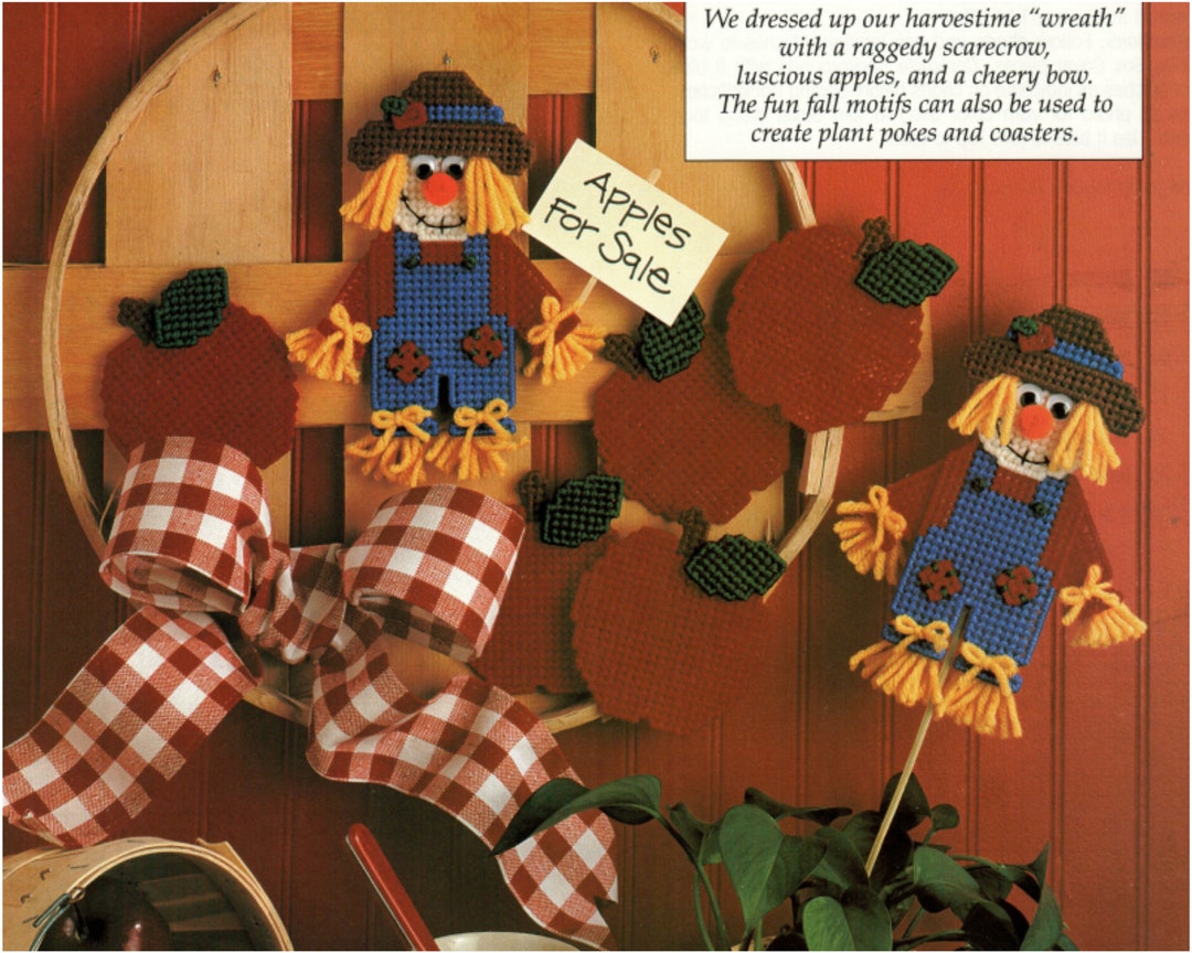 Fall Scarecrow & Apple Set Plastic Canvas Pattern - Etsy