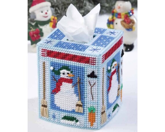 Snowman Tissue Box Cover Plastic Canvas Pattern Build a | Etsy