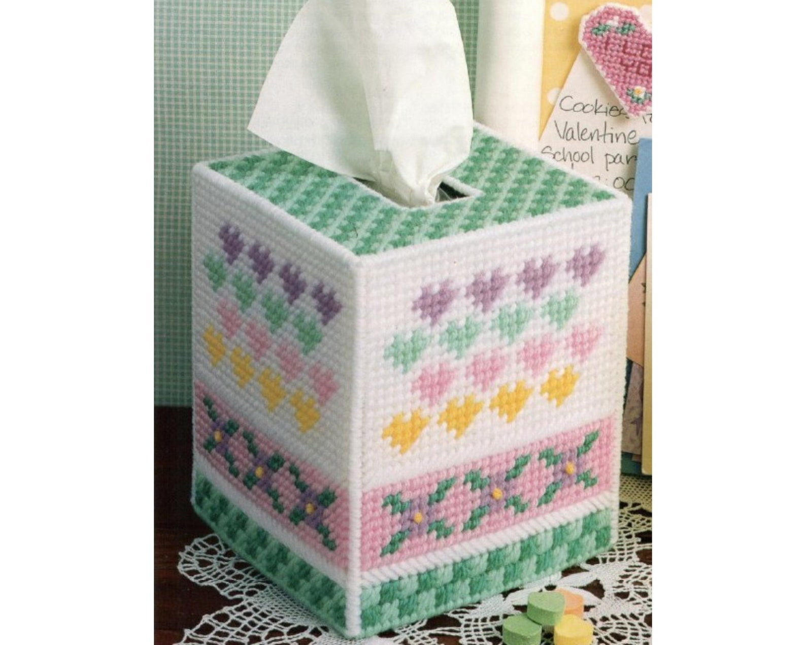 Pastel Hearts Tissue Box Cover Plastic Canvas Pattern | Etsy