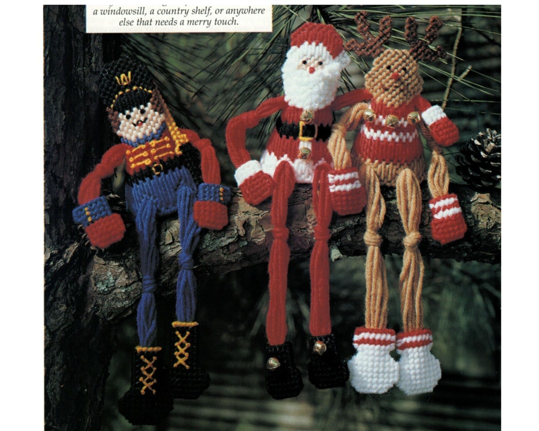 Christmas Shelf Sitters Plastic Canvas Pattern, Santa, Reindeer, Toy ...