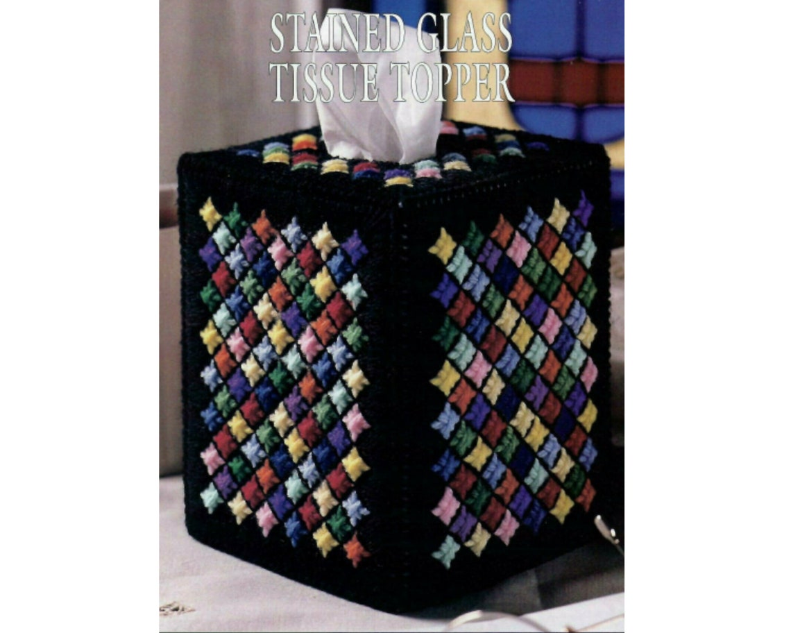 Stained Glass Look Tissue Box Cover Plastic Canvas Pattern - Etsy