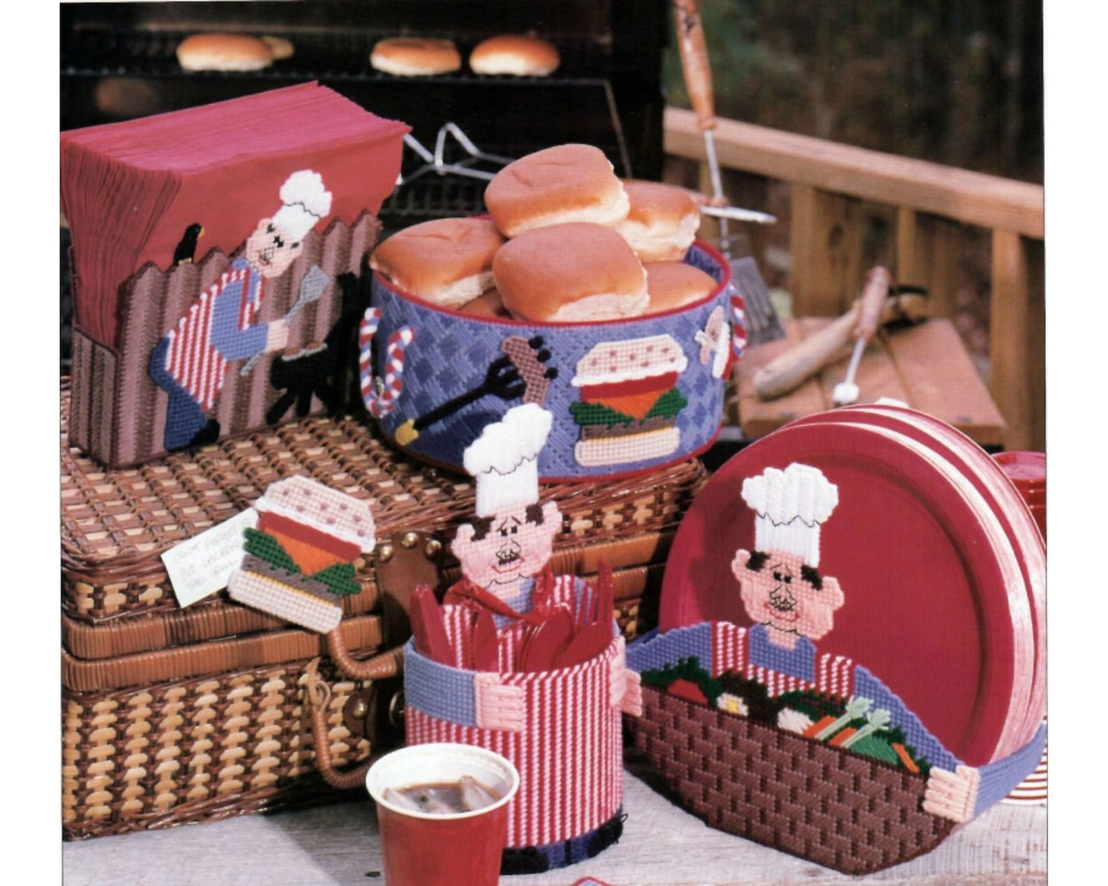 Chef Picnic Set Plastic Canvas Pattern Plate Holder Basket - Etsy