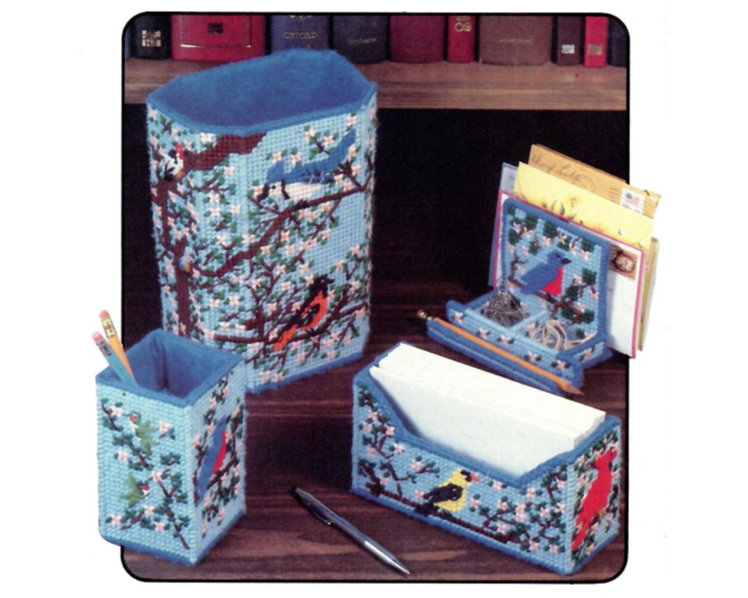 Flowers & Birds Desk Set Plastic Canvas Pattern - Etsy