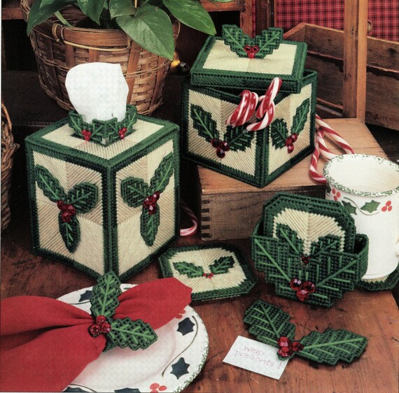 Holly Set Plastic Canvas Pattern Tissue Box Cover Box - Etsy