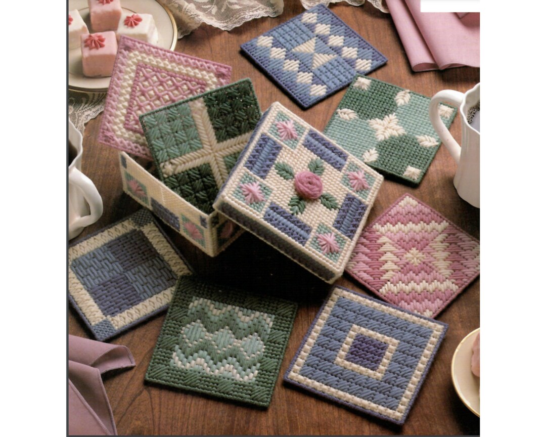 Colorful Coaster Set Plastic Canvas Pattern - Etsy