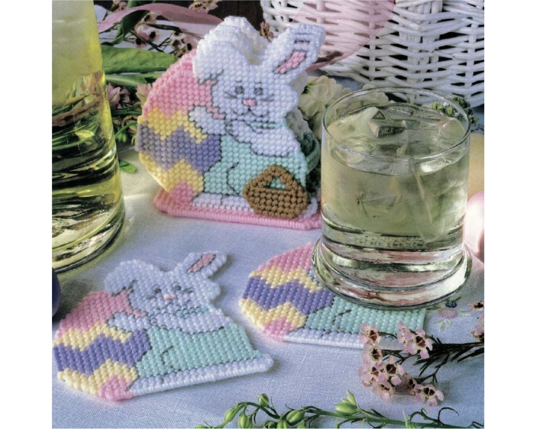 Bunny & Colored Eggs Coaster Set Plastic Canvas Pattern - Etsy