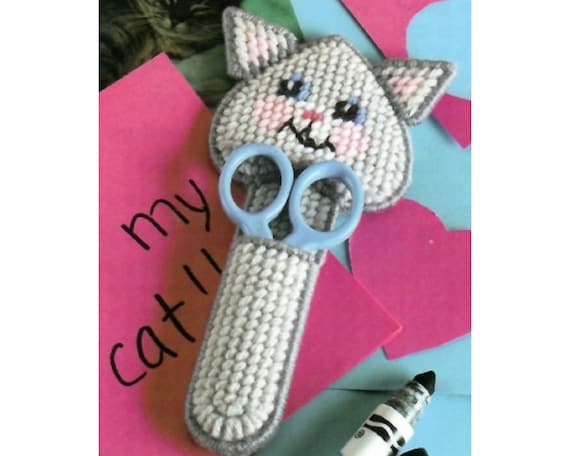 Cat Scissors Holder Plastic Canvas Pattern Child's | Etsy