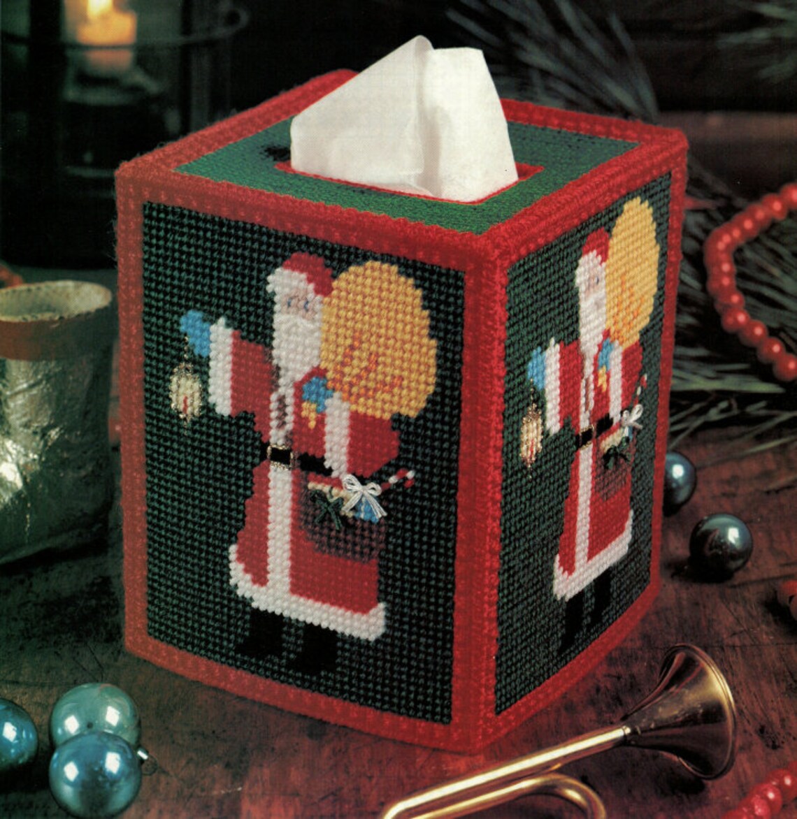 Vintage Santa Tissue Box Cover Plastic Canvas Pattern Tissue | Etsy