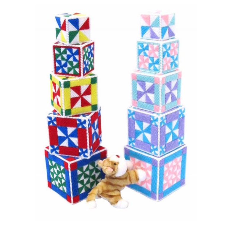 Pinwheel Stacking Blocks Plastic Canvas Pattern Primary | Etsy