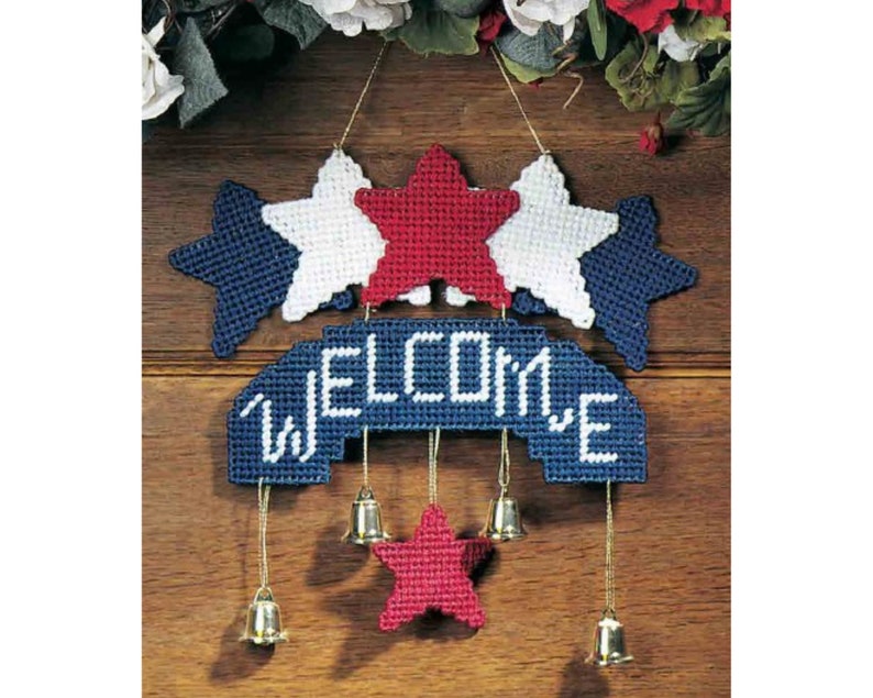 Star Spangled Welcome Sign Plastic Canvas Pattern, Stars & Bells - Etsy