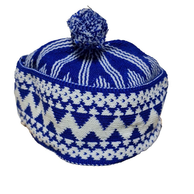 Blue Kufi Hat Traditional West African Beanie Muslim Prayer Cap Haji ...