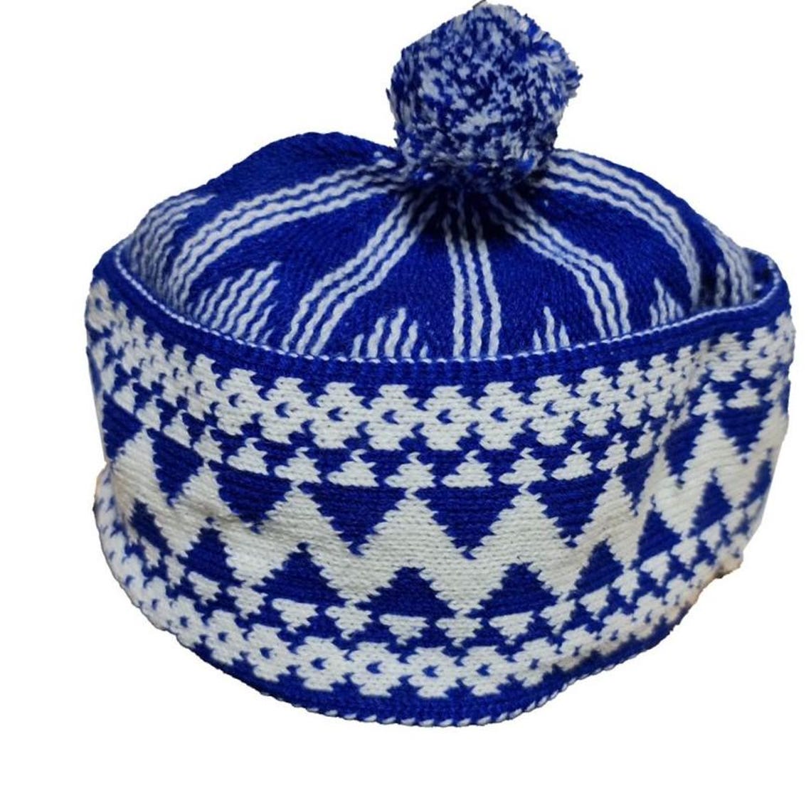 Blue Kufi Hat Traditional West African Beanie Muslim Prayer Cap Haji ...