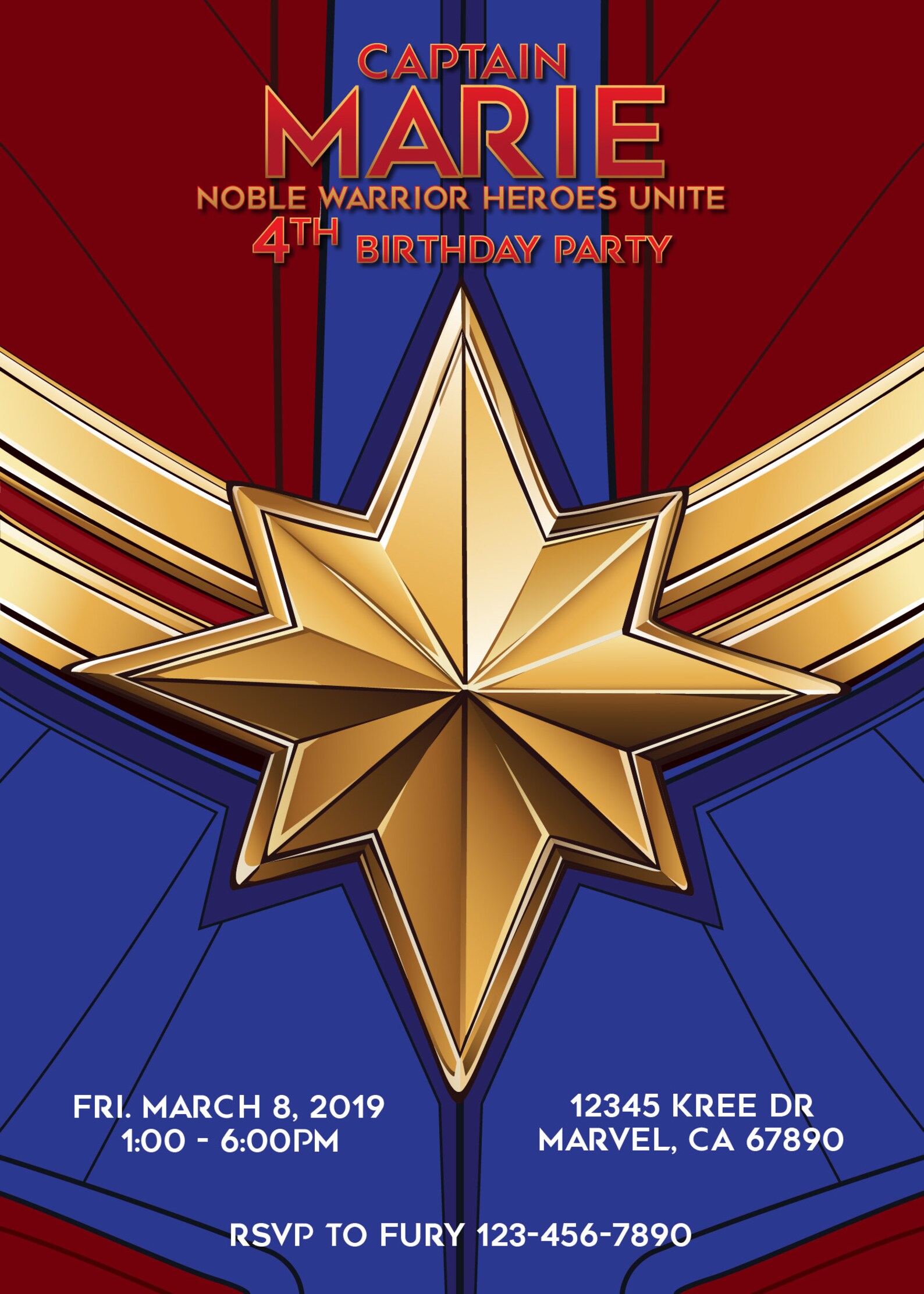 Captain Marvel Invitation, Captain Marvel Invite, Captain Marvel ...