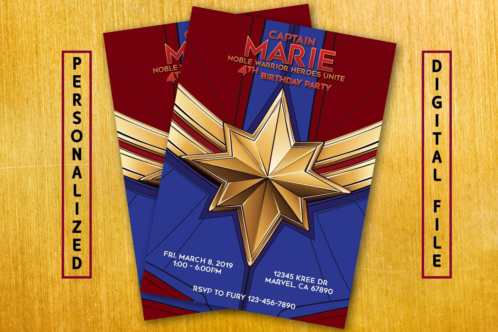 Captain Marvel Invitation, Captain Marvel Invite, Captain Marvel ...