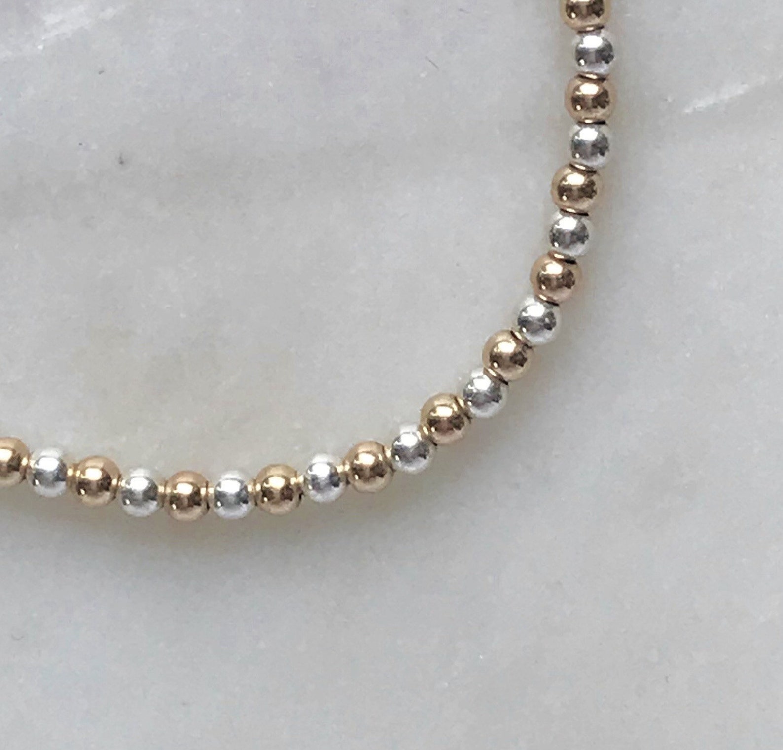 3mm Gold-filled and Silver Beaded Bracelet, Mixed Metals Bracelet, Gold ...