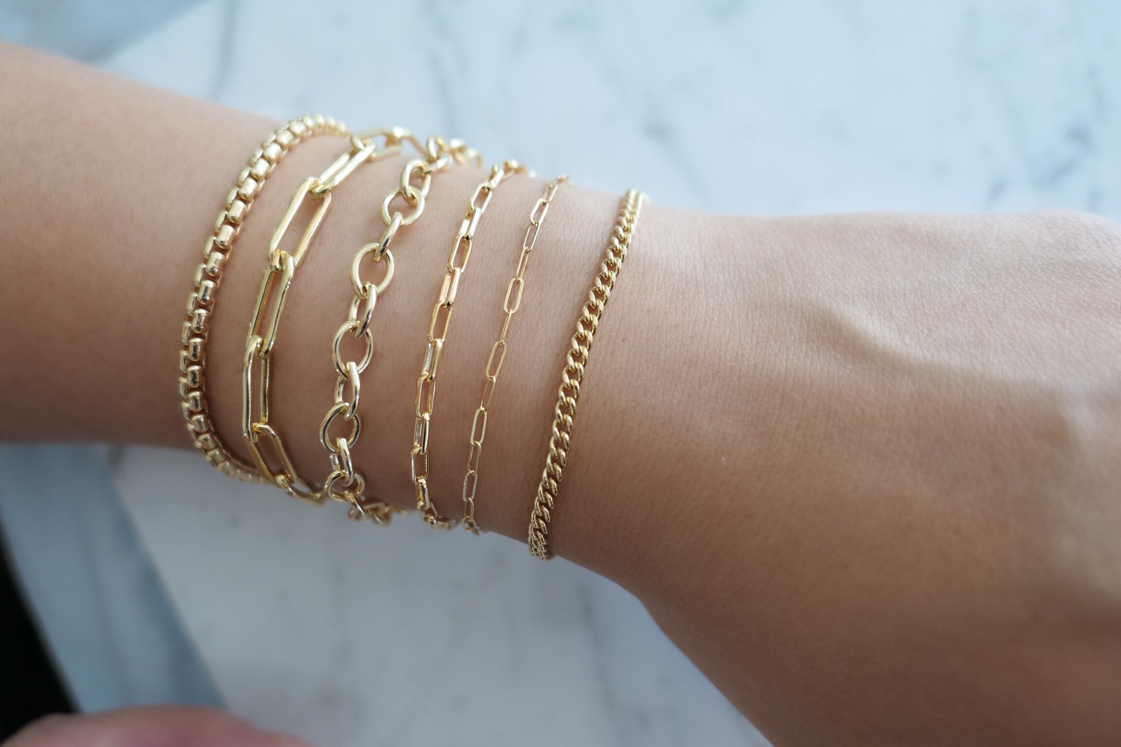 Gold Chain Bracelet Box Chain Bracelet Link Bracelet Gold - Etsy
