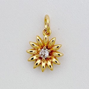 Mini Sunflower Charm 16k Gold Filled Round Flower Pendant Floral Summer ...