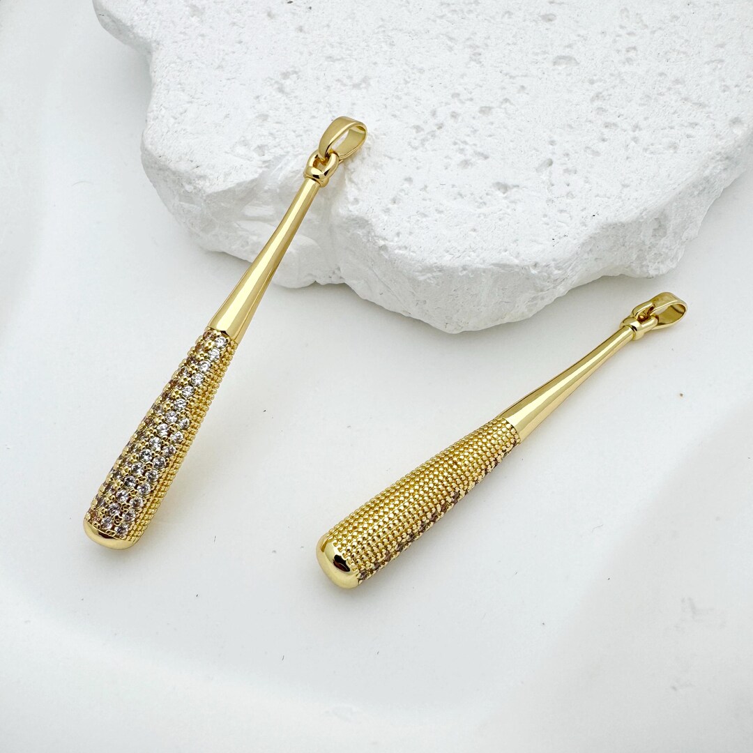 3D Baseball Bat Pendant 18K Gold Filled Micro Pave CZ Sport Charm for ...