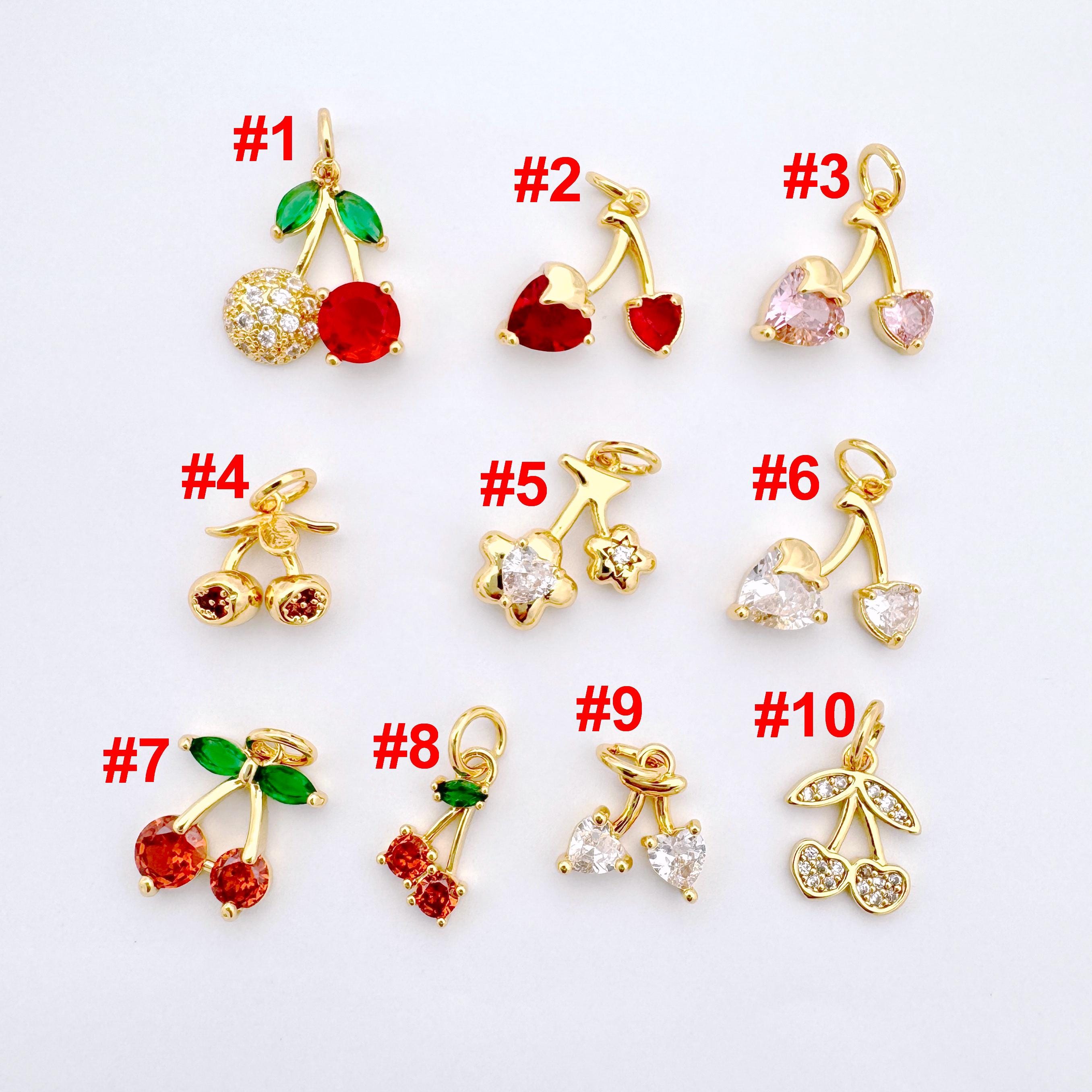 Cherry Charm 16K Gold Filled Red Tiny Cherry Charms CZ Fruit Pendant ...