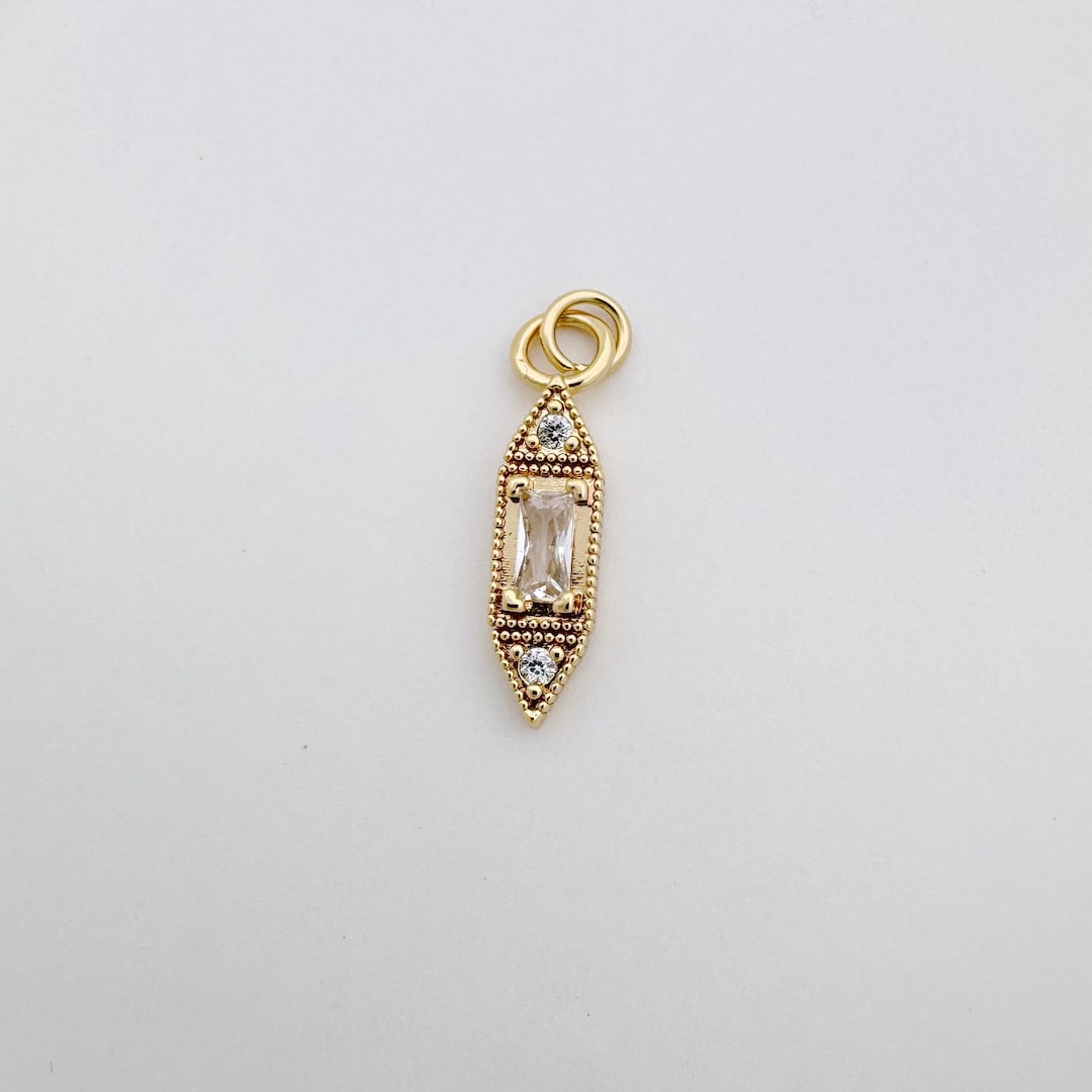 16K Gold Filled Geometric Teardrop CZ Charm Clear Stone Drop Pendant ...