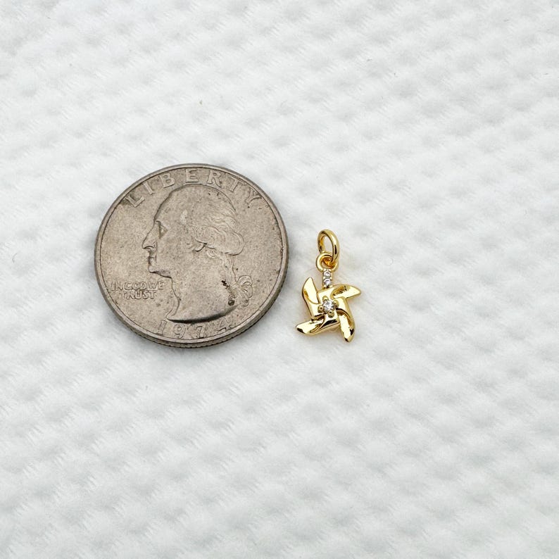 Windmill Charm 16K Gold Filled Spinning Windmill Pendant Micro Pave CZ ...