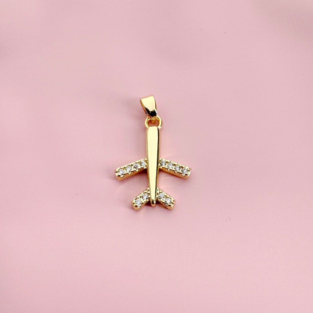 14K Gold Filled Flying Airplane Traveling Charms Add-on Micro Pave ...