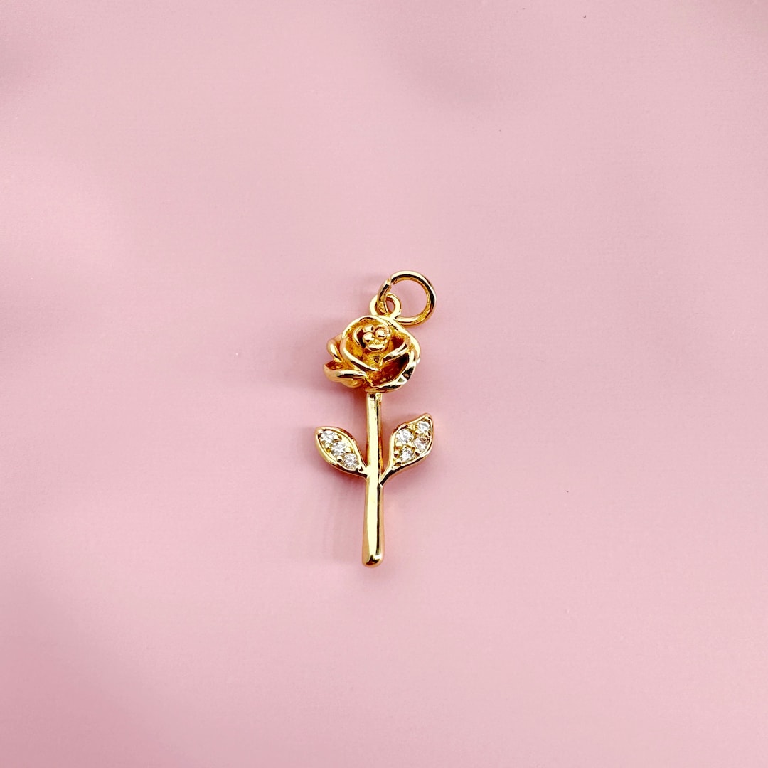 18K Gold Birth Flower Charm, Dainty Floral Charm, Rose Flower Charm for ...