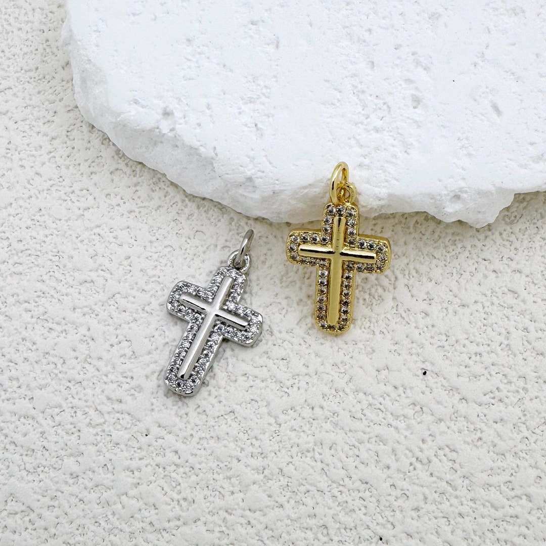 Gold Silver Cross Charm 14K Gold Filled CZ Micro Pave Cross Pendant ...